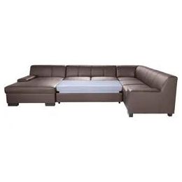 Wohnlandschaft DOMO collection "Norma Top U-Form" Sofas Gr. B/H/T: 328 cm x 77 cm x 90 cm, NaturLEDER, Recamiere links, mit Bettfunktion, braun wahlweise mit Bettfunktion