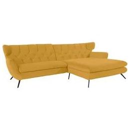 Ecksofa 3C Candy "Beatrice L-Form" Sofas Gr. B/H/T: 300cm x 94cm x 175cm, Samtoptik, Recamiere rechts, gelb (curry) mit Rückensteppung im Rautenmuster