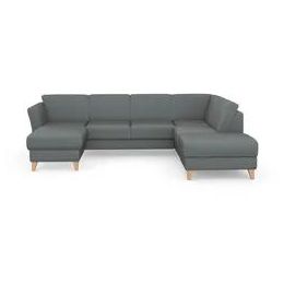 Sit & More Wohnlandschaft SIT&MORE "Visby U-Form" Sofas Gr. B/H/T: 303 cm x 87 cm x 213 cm, Chenille, Ottomane rechts, ohne Bettfunktion-ohne Stauraum, grau wahlweise mit Bettfunktion und Stauraum, frei im Raum stellbar