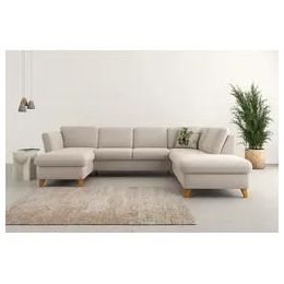 Wohnlandschaft Home Affaire "Trelleborg U-Form" Sofas Gr. B/H/T: 307 cm x 86 cm x 213 cm, Luxus-Microfaser Euphoria, Ottomane rechts, ohne Bettfunktion-ohne Stauraum, grau (elephant) Federkern-Polsterung, wahlweise mit Bettfunktion und Stauraum