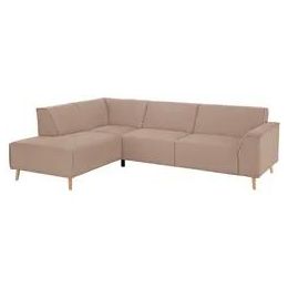 Ecksofa Home Affaire "Julia L-Form" Sofas Gr. B/H/T: 263cm x 81cm x 191cm, Luxus-Microfaser Lederoptik, Ottomane links, ohne Funktion, beige Federkern-Polsterung, Holzfüße, Keder