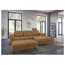 Sit & More Ecksofa SIT&MORE "Bendigo L-Form" Sofas Gr. B/H/T: 284 cm x 84 cm x 175 cm, NaturLEDER, mega-Recamiere rechts, mit schwarzem Nickelfuß, braun (cappucino) inklusive Sitztiefenverstellung, Bodenfreiheit 12 cm, in 2 Fußfarben