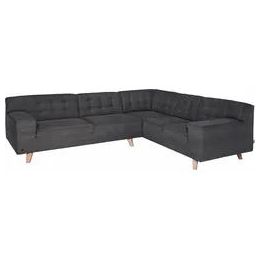 Ecksofa Tom Tailor HOME "NORDIC CHIC" Sofas Gr. B/H/T: 269cm x 77cm x 226cm, Samtstoff STC, langer Schenkel links, schwarz (tarmac stc 19) im Retrolook, Füße Buche natur