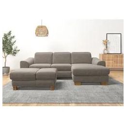 Ecksofa Home Affaire "Dundee L-Form" Sofas Gr. B/H/T: 264cm x 86cm x 170cm, Flachgewebe, Recamiere rechts, ohne Kopfteilverstellung-ohne Bettfunktion-ohne Bettkasten-ohne relax Funktion, grau (taupe) wahlweise mit Kopfteilverstellung und zusätzlich Bettfunktion