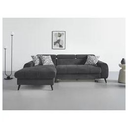 Ecksofa COTTA "Mia L-Form" Sofas Gr. B/H/T: 236cm x 74cm x 164cm, Chenille, Recamiere links, Ohne Bettfunktion-ohne Bettkasten-ohne RGB-LED-Beleuchtung-ohne Wireless Charger, grau (charcoal) 3-tlg.-Kissen-Set, Recamiere, wahlweise mit oder ohne RGB-Beleuchtung