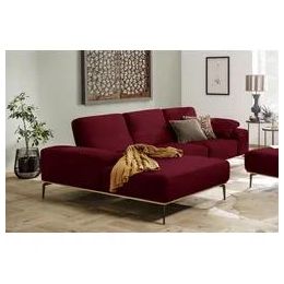 Ecksofa W.Schillig "run" Sofas Gr. B/H/T: 299cm x 88cm x 178cm, Flachgewebe W82, Recamiere links, mit Sitztiefenverstellung, rot (merlot w82) mit Holzsockel, Füße in Bronze pulverbeschichtet, Breite 299 cm