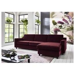 Ecksofa LEONIQUE "Luka L-Form" Sofas Gr. B/H/T: 270 cm x 80 cm x 151 cm, Samtvelours, Recamiere beidseitig montierbar, rot (bordeaux, rot) pflegeleichter Samtvelours