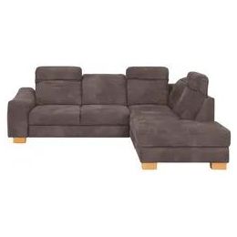 Ecksofa Home Affaire "Dundee L-Form" Sofas Gr. B/H/T: 263cm x 86cm x 219cm, Luxus-Microfaser Florence, Ottomane rechts, ohne Bettfunktion-ohne Stauraum-ohne Kopfteilverstellung, braun (nuss) wahlweise mit Kopfteilverstellung und zusätzlich Bettfunktion