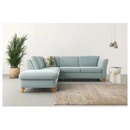 Ecksofa Home Affaire "Trelleborg L-Form" Sofas Gr. B/H/T: 252cm x 86cm x 213cm, Struktur fein, Ottomane links, mit Bettfunktion-mit Stauraum, blau (aqua) Federkern-Polsterung, wahlweise mit Bettfunktion und Stauraum