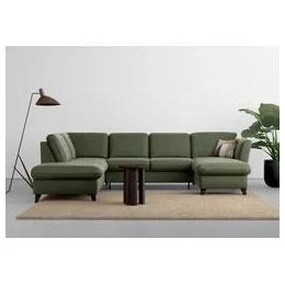 Wohnlandschaft Home Affaire "Trelleborg U-Form" Sofas Gr. B/H/T: 307 cm x 86 cm x 213 cm, Cord, Ottomane links, mit Bettfunktion-mit Stauraum, grün (olive) wahlweise mit Bettfunktion und Bettkasten, inkl. Federkern-Polsterung