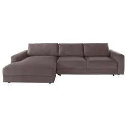 Ecksofa Places of Style "Bloomfield, L-Form" Sofas Gr. B/H/T: 303cm x 84cm x 176cm, Velours, mega-Recamiere links, XL mit Bettfunktion und Bettkasten, grau (taupe) wahlweise mit Bettfunktion und Bettkasten