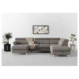 Sit & More Wohnlandschaft SIT & MORE "Marano U-Form", grau (grau 38), B:304cm T:216cm, 100% Polyester, Sofas, inklusive Kopfteilverstellung, wahlweise mit Bettfunktion, Bettkasten