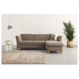 Ecksofa Home Affaire "Trelleborg L-Form" Sofas Gr. B/H/T: 249cm x 86cm x 162cm, Struktur fein, Recamiere rechts, mit Bettfunktion-mit Bettkasten, beige (dunkelbeige) Federkern-Polsterung, wahlweise mit Bettfunktion und Bettkasten