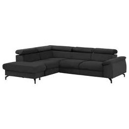 Ecksofa COTTA "Komaris L-Form" Sofas Gr. B/H/T: 249cm x 72cm x 207cm, Flachgewebe, Ottomane links, mit Bettfunktion-mit Bettkasten-mit Kopfteilverstellung, schwarz (charcoal) inklusive Kopfteilverstellung, wahlweise BettfunktionBettkasten