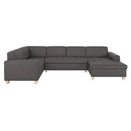 Wohnlandschaft Home Affaire "Corby U-Form" Sofas Gr. B/H/T: 333cm x 80cm x 199cm, Struktur fein, Recamiere rechts, ohne Bettfunktion, grau (anthrazit) wahlweise mit Bettfunktion, Steppung auf Sitzfläche