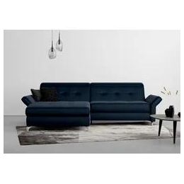 Ecksofa Inosign "Maredo L-Form" Sofas Gr. B/H/T: 284cm x 89cm x 179cm, Samtoptik, mega-Recamiere links, mit Kopfteilverstellung und mit Armteilfunktion, blau (navy) Federkern, wahlweise auch mit Kopfteil- und Armlehnverstellung