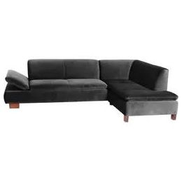 Ecksofa Max Winzer "Tampere modern, edler Samtvelours Bezug, Mattenoptik im Sitz, bequem" Sofas Gr. B/H/T: 273cm x 75cm x 190cm, Samtvelours, Ottomane rechts, schwarz mit Armlehnverstellung, Ottomane wahlweise rechts oder links, L-Form