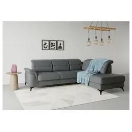 Sit & More Ecksofa SIT & MORE "Sinatra L-Form" Sofas Gr. B/H/T: 251cm x 85cm x 220cm, Struktur weich, Ottomane rechts, Mit Kopfteilverstellung-Mit Armteilfunktion-Ohne Bettfunktion-Ohne Stauraum, grau (dunkelgrau) mit Ottomane, optional Kopfteilverstellung und Armteilfunktion