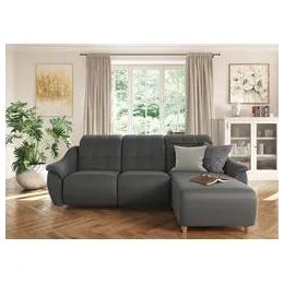 Ecksofa Home Affaire "Boston L-Form" Sofas Gr. B/T: 254cm x 170cm, Luxus-Microfaser Florence, Recamiere rechts, mit Kopfteilverstellung-mit 1 motorischer Relaxfunktion im 2sitzigen Sofaelement, grau (anthrazit) Kopfteilverstellung an jeder Sitzfläche, wahlweise Relaxfunktion