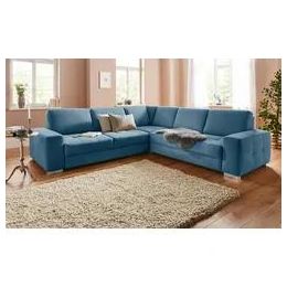 Sit & More Ecksofa SIT & MORE "Santorini L-Form" Sofas Gr. B/H/T: 276cm x 82cm x 271cm, Luxus-Microfaser, langer Schenkel links, mit Bettfunktion-mit Sitztiefenverstellung-mit Bettkasten, blau (azur) mit Federkern und Sitztiefenverstellung, wahlweise Bettfunktion