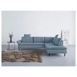 Ecksofa Inosign "Birkholm L-Form" Sofas Gr. B/H/T: 270cm x 83cm x 226cm, Olympia EASY CLEAN, Ottomane rechts, mit Armlehnfunktion, blau (hellblau) Armlehnverstellung, auch in Easy Clean Bezug - mit Wasser zu reinigen