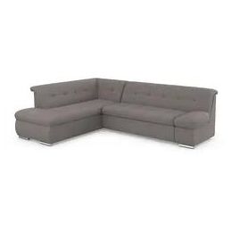 Ecksofa DOMO collection "Mona L-Form" Sofas Gr. B/H/T: 271cm x 80cm x 213cm, Feinstruktur, Ottomane links, ohne Funktion, braun (schlamm) wahlweise mit Bett- und Armlehnfunktion