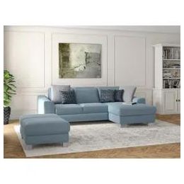 Sit & More Ecksofa SIT & MORE "Dundee L-Form" Sofas Gr. B/H/T: 264cm x 86cm x 175cm, Struktur weich, Recamiere rechts, mit Kopfteilverstellung-ohne Bettfunktion-ohne Bettkasten, blau (hellblau) mit Federkern und Edelstahlfüßen, wahlweise Kopfteilverstellung