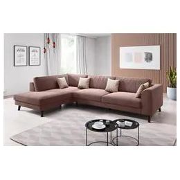 Ecksofa Inosign "Laurentia, L-Form" Sofas Gr. B/H/T: 294cm x 83cm x 203cm, Luxus-Microfaser, Ottomane links, braun (kakao, zierkissen beige) mit 4 Zierkissen, Ottomane links oder rechts bestellbar