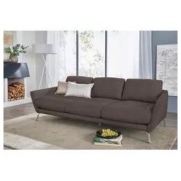 Big-Sofa W.Schillig "softy", braun (braun r66), B:254cm H:79cm T:113cm, Chenille-Flachgewebe R66 (85% Polyester, 15% Nylon), Velourgewebe V41 (100% Polyester), Longlife Xtra-Leder Z59: Glattleder mit modischer Prägung. Hautstärke 0, 9 - 1, 1 mm, Sofas, mit dekorativer Heftung im Sitz, Füße Chrom glänzend