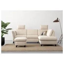 Ecksofa Home Affaire "Trelleborg L-Form" Sofas Gr. B/H/T: 252 cm x 86 cm x 213 cm, Breitcord, Ottomane rechts, mit Bettfunktion-mit Stauraum, beige (creme) wahlweise mit Bettfunktion und Bettkasten, inkl. Federkern-Polsterung