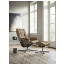 Relaxsessel stressless "Mayfair" Sessel Gr. Leder PALOMA, Cross Base Braun, Relaxfunktion-Drehfunktion-PlusTMSystem-Gleitsystem-BalanceAdaptTM, B/H/T: 83cm x 102cm x 74cm, braun (almond paloma) mit Hocker, Cross Base, Größe S, M & L, Holzakzent Braun