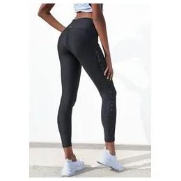 Leggings Lascana ACTIVE Gr. 44/46, N-Gr, schwarz Damen Hosen mit glänzendem Logoschriftzug