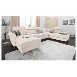 Sit & More Wohnlandschaft SIT & MORE "Avignon U-Form" Sofas Gr. B/H/T: 331cm x 97cm x 228cm, Struktur, Recamiere links, mit Kopfteilverstellung, beige (linen) wahlweise mit Bettfunktion und Stauraum, inklusive Kopfteilverstellung