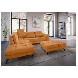 Sit & More Ecksofa SIT & MORE "Bendigo L-Form" Sofas Gr. B/H/T: 258cm x 84cm x 226cm, NaturLEDER, Ottomane links, mit schwarzem Nickelfuß, gelb (curry) inklusive Sitztiefenverstellung, Bodenfreiheit 12 cm, in 2 Fußfarben