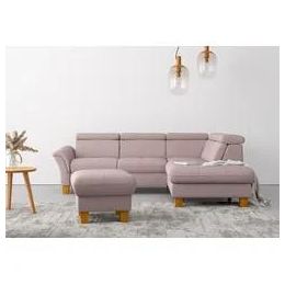 Ecksofa Home Affaire "Lindgren L-Form" Sofas Gr. B/H/T: 249 cm x 84 cm x 217 cm, Chenille, Ottomane rechts, mit Bettfunktion mit einklappbaren Rollen-mit Stauraum-mit Kopfteilverstellung-ohne TV-Funktion motorisch ohne Stauraum-mit Federkern, rosa (rose) wahlweise mit TV-Funktion, Stauraum und Kopfteilverstellung