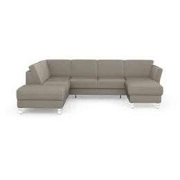 Sit & More Wohnlandschaft SIT&MORE "Visby U-Form" Sofas Gr. B/H/T: 303 cm x 87 cm x 213 cm, Chenille, Ottomane links, mit Bettfunktion-mit Stauraum, braun (latte) Wahlweise mit Bettfunktion und Stauraum, frei im Raum stellbar