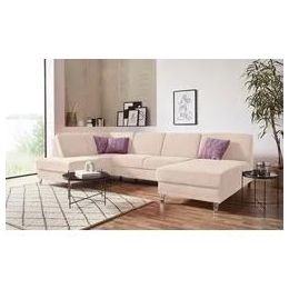 Sit & More Wohnlandschaft SIT&MORE "Clio U-Form" Sofas Gr. B/H/T: 319 cm x 89 cm x 190 cm, Luxus-Microfaser ALTARA NUBUCK, Ottomane links, mit Bettfunktion-mit Bettkasten, beige (creme) wahlweise mit Bettfunktion und Bettkasten, inklusive Federkern