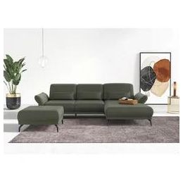 Ecksofa Inosign "Coco L-Form" Sofas Gr. B/H/T: 284 cm x 88 cm x 196 cm, Feincord, mega-Recamiere rechts, ohne Sitztiefenverstellung-ohne Armteilverstellung-ohne Kopfteilverstellung-ohne Federkern, grün (olive) Sitztiefen-, Arm- und Kopfteilverstellung, Cord-Bezug, Fußhöhe 15 cm