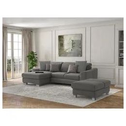 Sit & More Ecksofa SIT & MORE "Dundee L-Form" Sofas Gr. B/H/T: 264cm x 86cm x 175cm, Struktur weich, Recamiere links, mit Kopfteilverstellung-ohne Bettfunktion-ohne Bettkasten, grau mit Federkern und Edelstahlfüßen, wahlweise Kopfteilverstellung