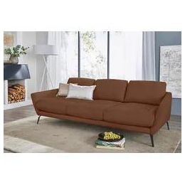 Big-Sofa W.Schillig "softy" Sofas Gr. B/H/T: 254cm x 79cm x 113cm, Chenille-Flachgewebe R66, braun (copper r66) mit dekorativer Heftung im Sitz, Füße schwarz pulverbeschichtet