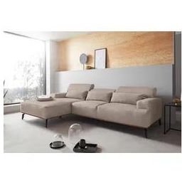 Ecksofa Places of Style "Performance L-Form" Sofas Gr. B/H/T: 285cm x 74cm x 171cm, Luxus-Microfaser, Recamiere links, mit Kopfteilverstellung-mit Nierenkissen, braun (mud) mit Kopfteilverstellung und dekorativer Massivholz-Zierleiste in Eiche