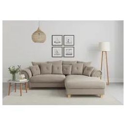 Ecksofa Home Affaire "Queenie" Sofas Gr. B/H/T: 276cm x 92cm x 190cm, Struktur weich, Recamiere rechts, grau (taupe grey) Sitzkomfort, zeitloses Design, inkl. loser Rücken-und Zierkissen