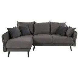 Ecksofa Inosign "Asra L-Form" Sofas Gr. B/H/T: 240cm x 95cm x 170cm, Samtvelours, Recamiere links, mit Bettfunktion-mit Bettkasten, schwarz (anthrazit /schwarz) incl. Bettfunktion und Bettkasten, Seitentasche im Armteil, Federkern