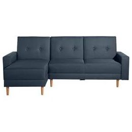 Ecksofa Max Winzer "Just Chill" Sofas Gr. B/H/T: 230cm x 93cm x 152cm, Strukturgewebe 16523, Recamiere beidseitig montierbar, blau Schlafsofa mit Recamiere, Rückenverstellung, inklusive Stauraumhocker