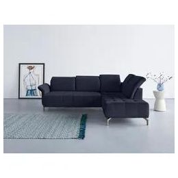 Ecksofa Inosign "Fresh L-Form" Sofas Gr. B/H/T: 260cm x 79cm x 220cm, Samtoptik, Ottomane rechts, mit Armteilverstellung-mit Kopfteilverstellung-mit Vorziehsitz motorisch, blau (navy) Federkern, wahlweise Kopfteilverstellung und motorischer Vorziehsitz