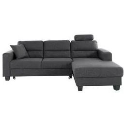 Ecksofa Trendmanufaktur "Chamber, L-Form" Sofas Gr. B/H/T: 247cm x 85cm x 165cm, Struktur grob, Recamiere rechts, Ohne Schlaffunktion, schwarz (obsidian) inklusive einer Kopfstütze, wahlweise mit Schlaffunktion