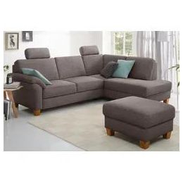 Ecksofa Home Affaire "Borkum L-Form" Sofas Gr. B/H/T: 249cm x 87cm x 189cm, Struktur, Ottomane rechts, ohne Bettfunktion, braun mit Federkern, wahlweise Bettfunktion