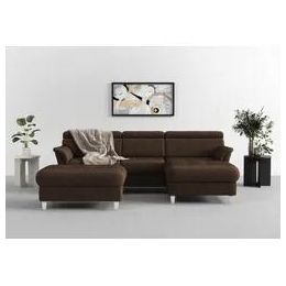 Sit & More Ecksofa SIT&MORE "Marano L-Form" Sofas Gr. B/T: 257 cm x 166 cm, Luxus-Microfaser ALTARA NUBUCK, mega-Recamiere rechts, ohne Bettfunktion-ohne Bettkasten-inklusive Kopfteilverstellung-Fußfarbe: Nickel satiniert, braun (dunkelbraun) inklusive Kopfteilverstellung, wahlweise mit Bettfunktion, Bettkasten