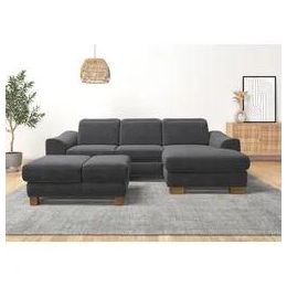 Ecksofa Home Affaire "Dundee L-Form" Sofas Gr. B/H/T: 264cm x 86cm x 170cm, Flachgewebe, Recamiere rechts, ohne Kopfteilverstellung-ohne Bettfunktion-ohne Bettkasten-ohne relax Funktion, grau (anthrazit) wahlweise mit Kopfteilverstellung und zusätzlich Bettfunktion