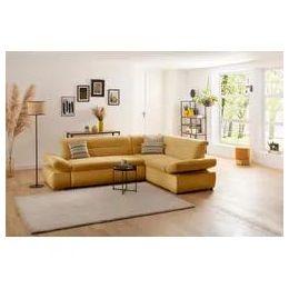 Ecksofa Inosign "Avesa L-Form" Sofas Gr. B/H/T: 275cm x 80cm x 211cm, Struktur weich, langer Schenkel links, ohne Armteilverstellung-ohne Schlaffunktion, gelb (senf) Wahlweise mit Arm- und Bettfunktion, BTH: 27521180 cm